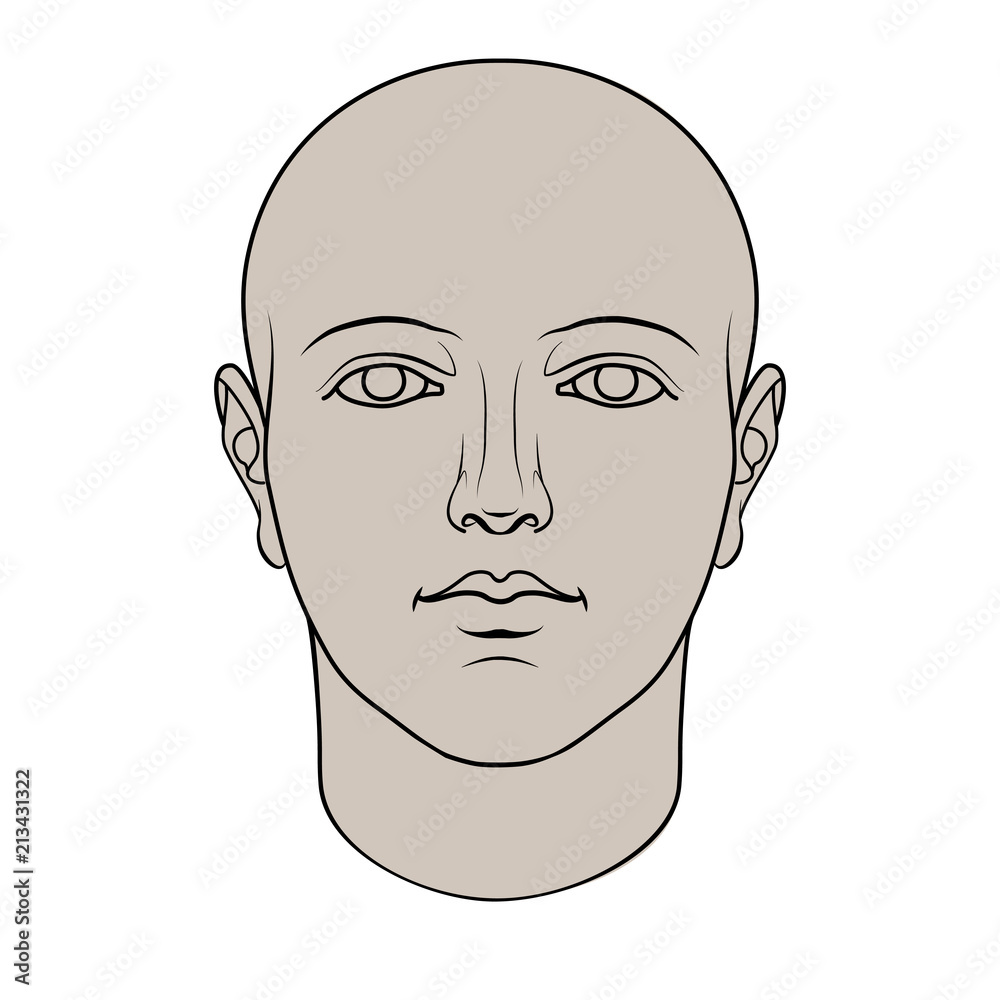 Hand drawn androgynous, gender-neutral human head in face. Colorable ...