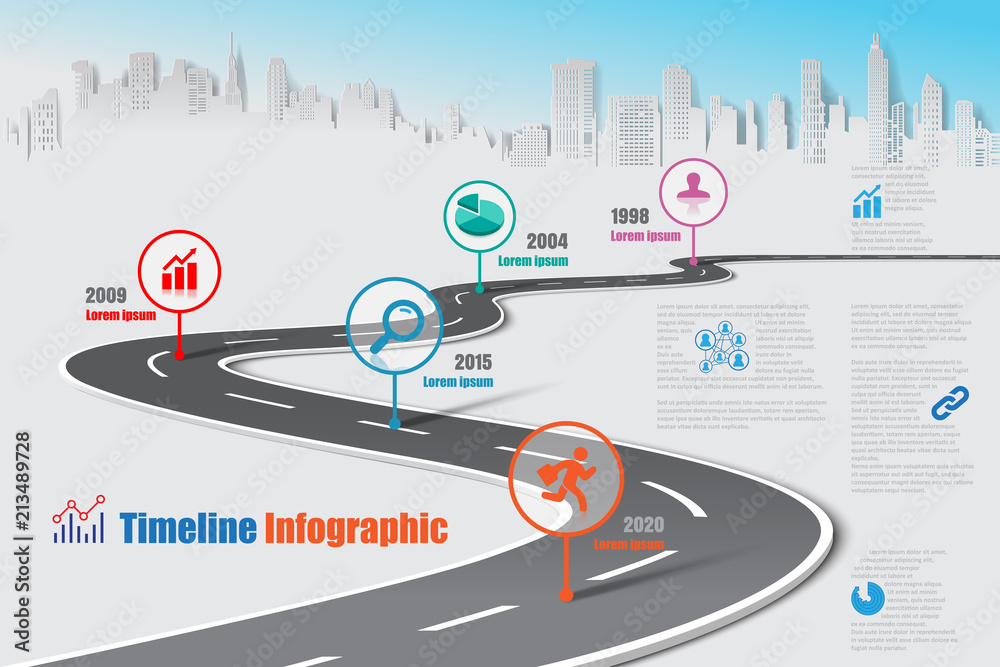 Business road map timeline infographic city designed for abstract background template milestone ...