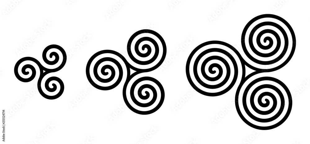 Vector de Stock Black celtic triskelion spirals over white. Triple ...