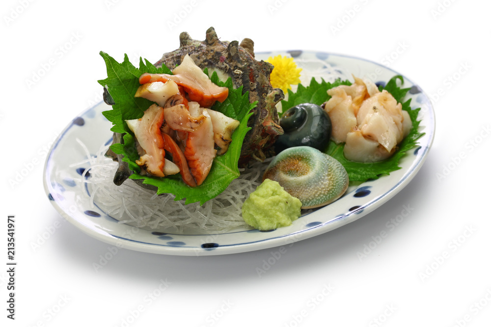 sazae ( horned turban shell ) sashimi, traditional japanese seafood ...