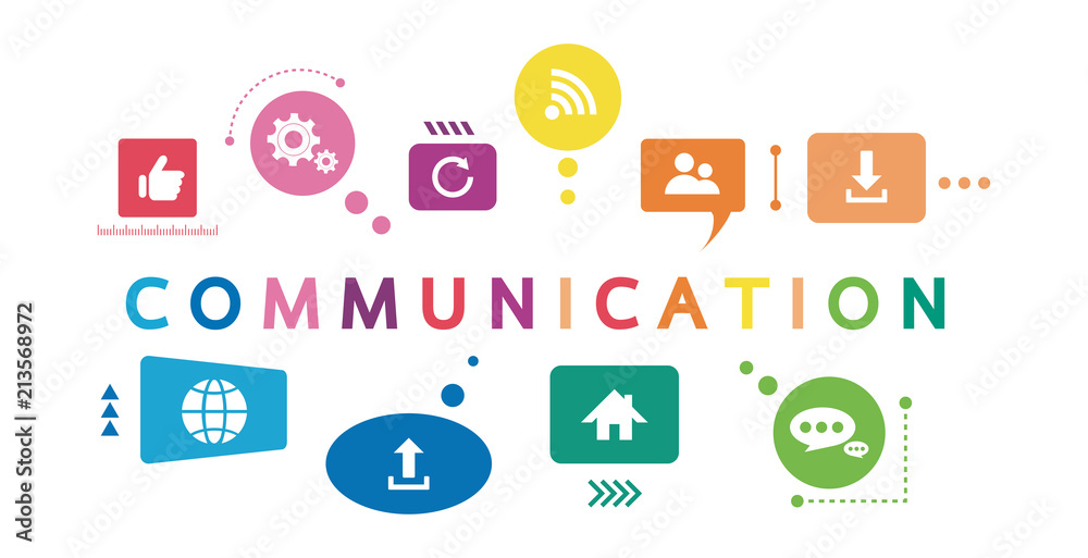 Vector illustration of a communication concept. The word communication ...