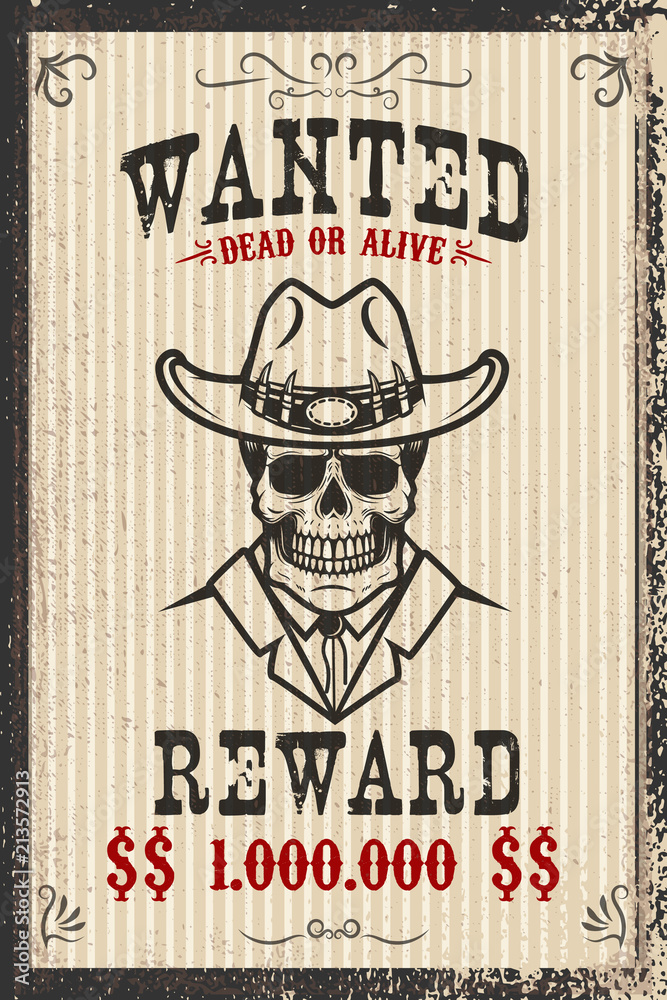 Vintage wanted poster template with old paper texture background. Wild ...