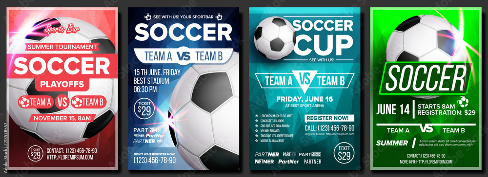 Soccer Game Poster Set Vector. Modern Soccer Tournament. Design For ...