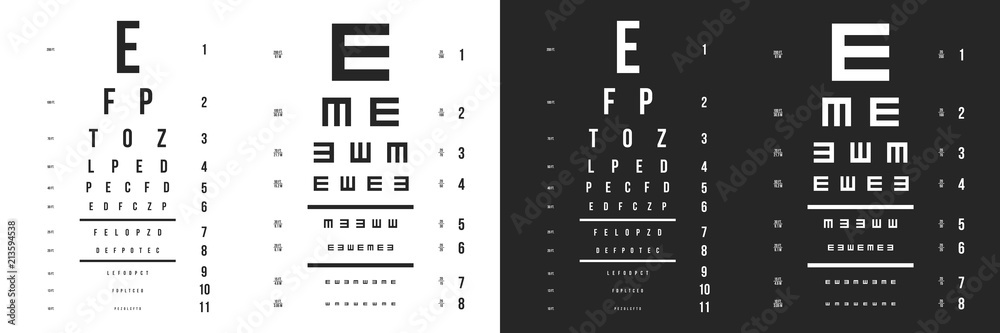 Creative vector illustration of eyes test charts with latin letters ...