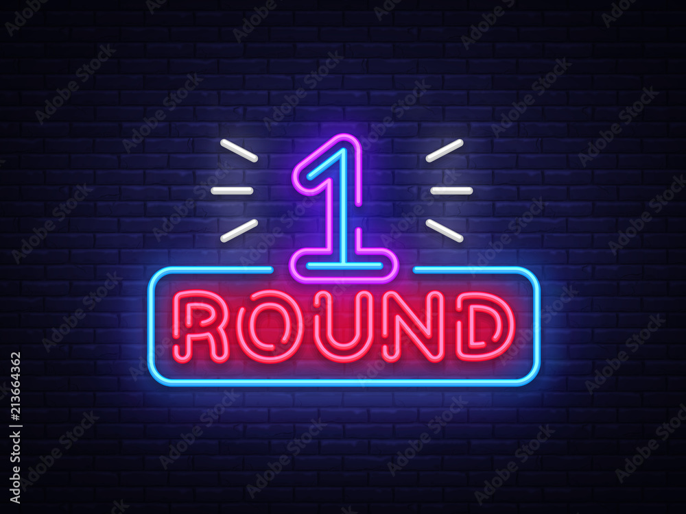 First Round is a neon sign vector. Boxing Round 1 bout, neon symbol ...