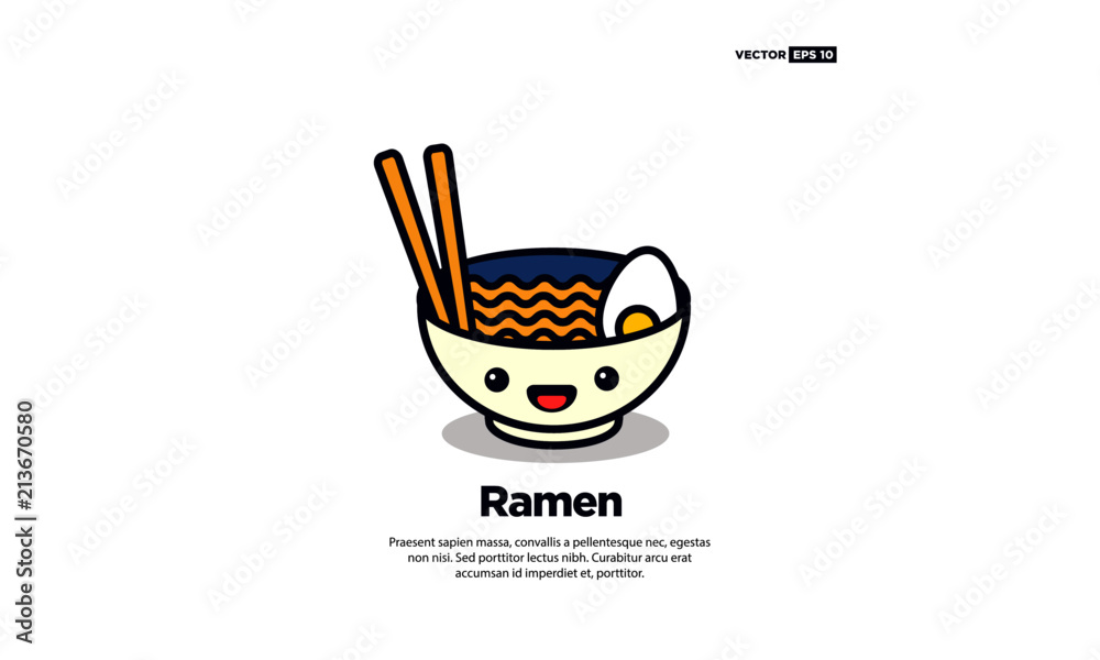 Happy Smiling Face Ramen Bowl Vector Illustration in Flat Style Line ...