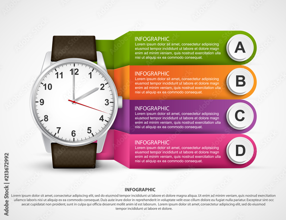 Infographic template with clock. Can be used for business presentations ...