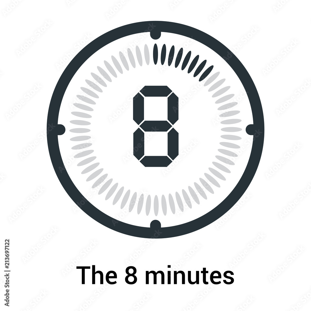 The 8 minutes icon isolated on white background, clock and watch, timer ...