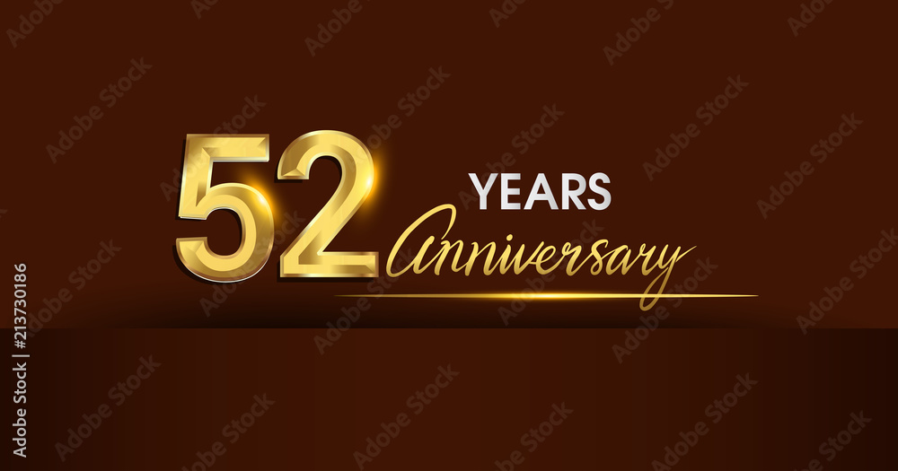 52 years anniversary celebration logotype. anniversary logo with golden ...