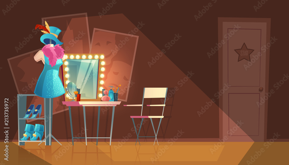 Vector cartoon illustration of empty dressing room, wardrobe with ...