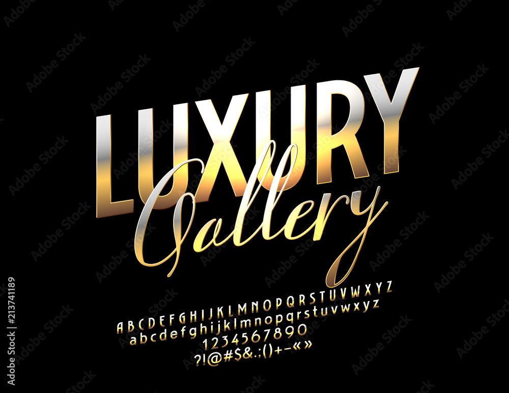 Vector Chic Logo Luxury Gallery. Royal Glossy Font. Golden Alphabet ...