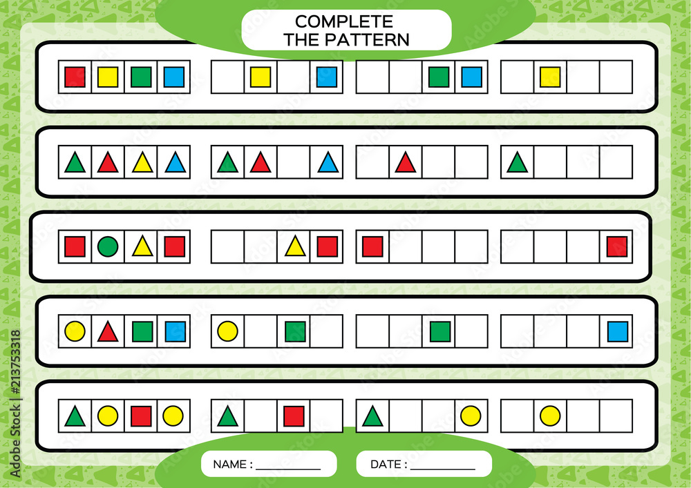 Complete simple repeating patterns. Worksheet for preschool kids ...