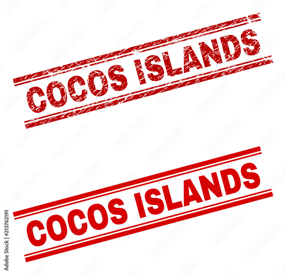 COCOS ISLANDS stamp seal watermark with distress and clean styles. Red ...