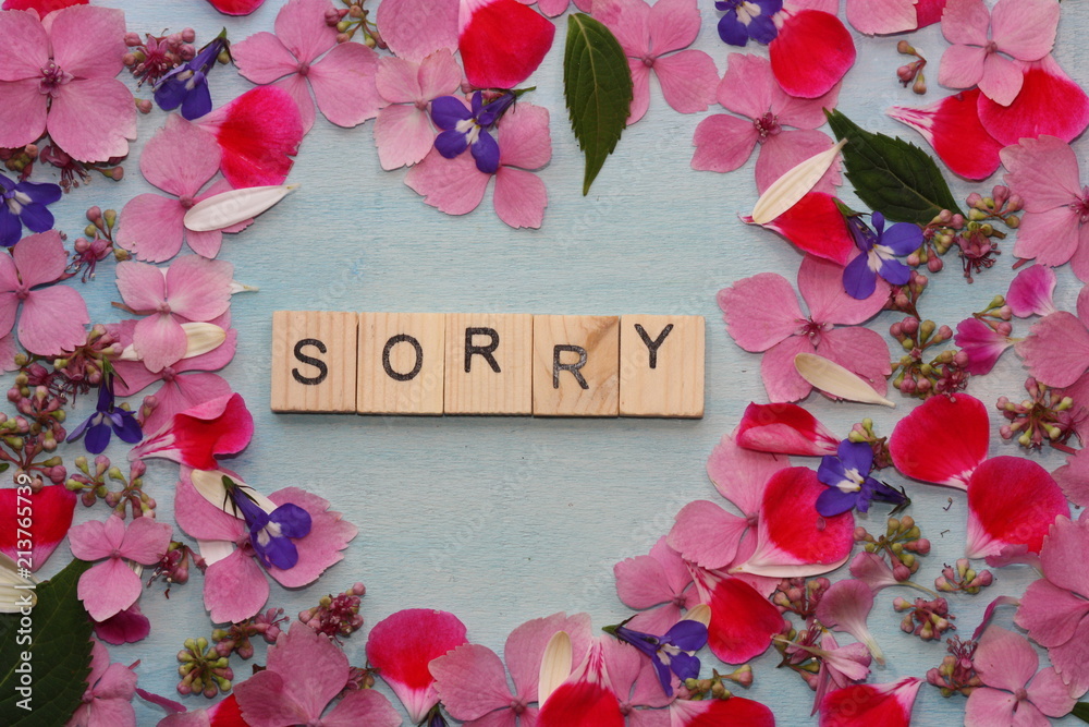 Frame of flowers with sorry word. Stock Photo | Adobe Stock