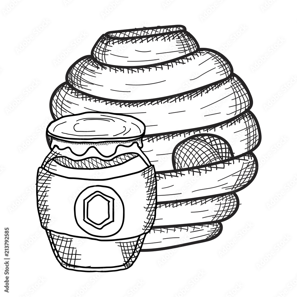 sketch bee hive,house for honey bee and a honey bank,vector image ...
