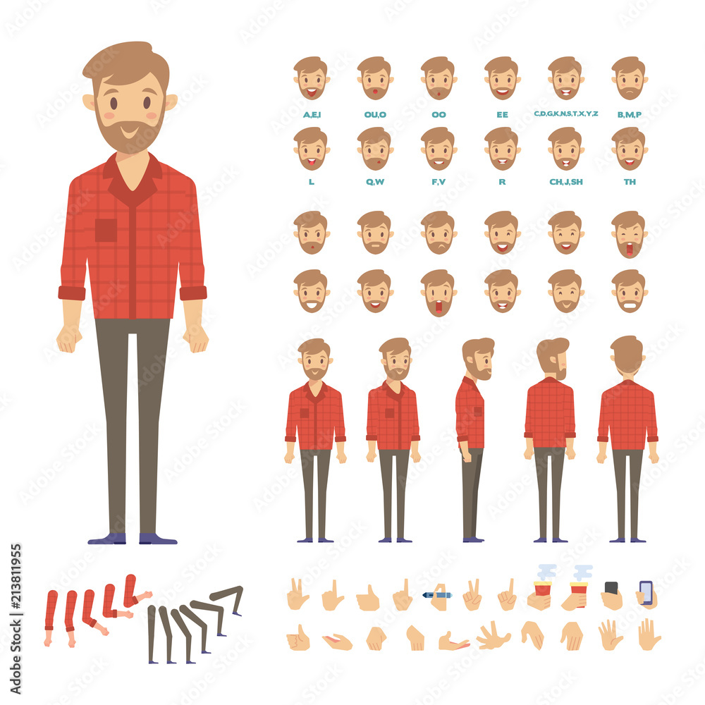 Image vectorielle Stock Front, side, back view animated character ...