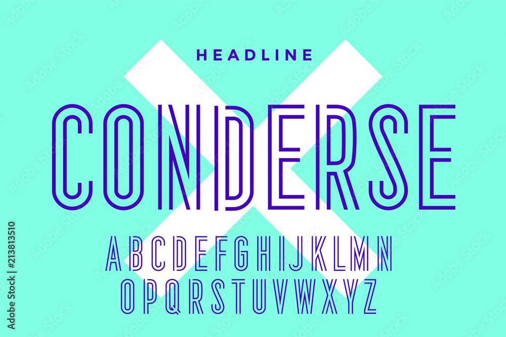 Line condensed alphabet and font. Condensed thin uppercase outline ...