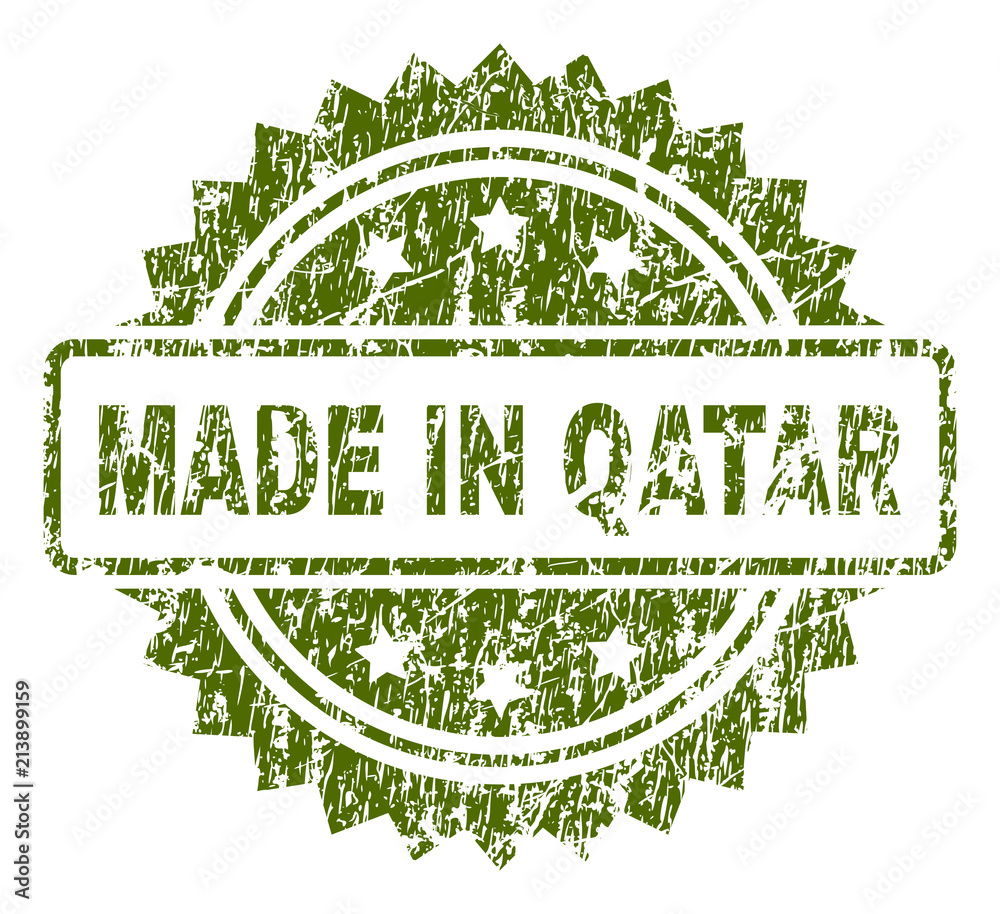 MADE IN QATAR stamp seal watermark with rubber print style. Green ...