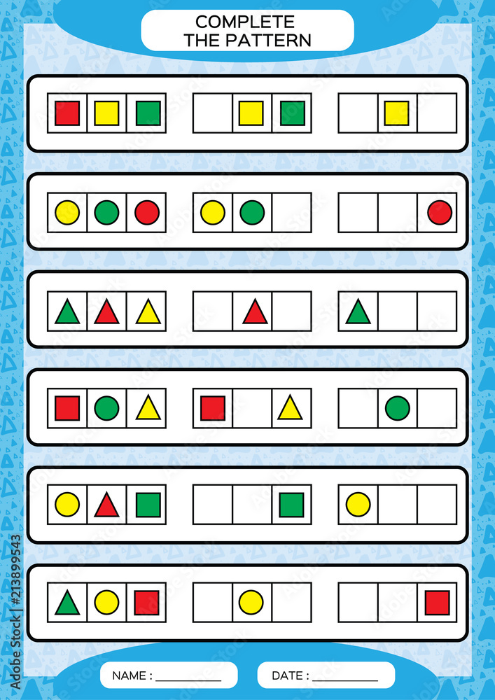 Complete simple repeating patterns. Worksheet for preschool kids ...