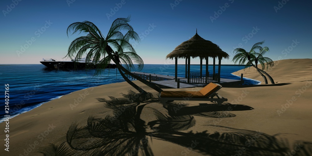 Extremely detailed and realistic high resolution 3D illustration of luxury Super Yacht ...