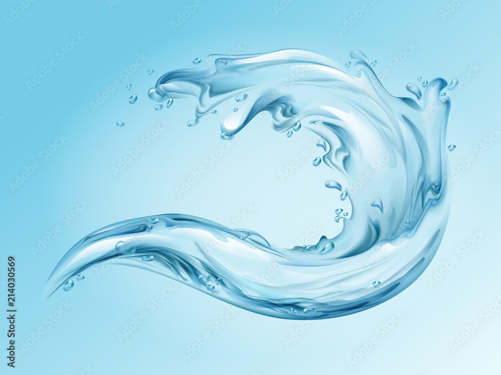 Water splash realistic vector illustration of 3d water wave with blue ...