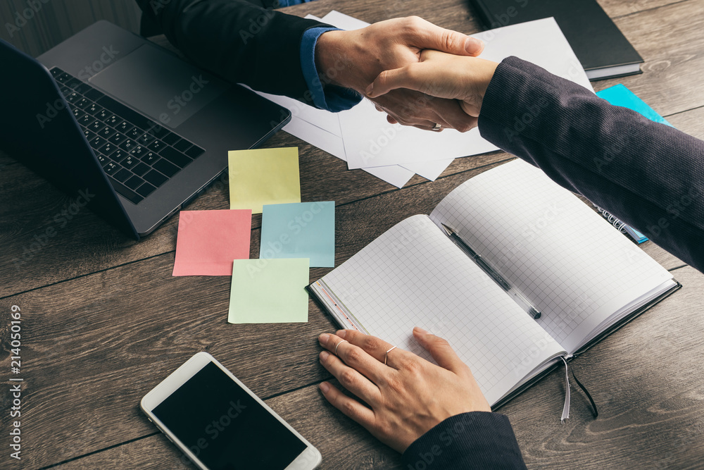 Handshake. working strategy development decision making. Male and ...