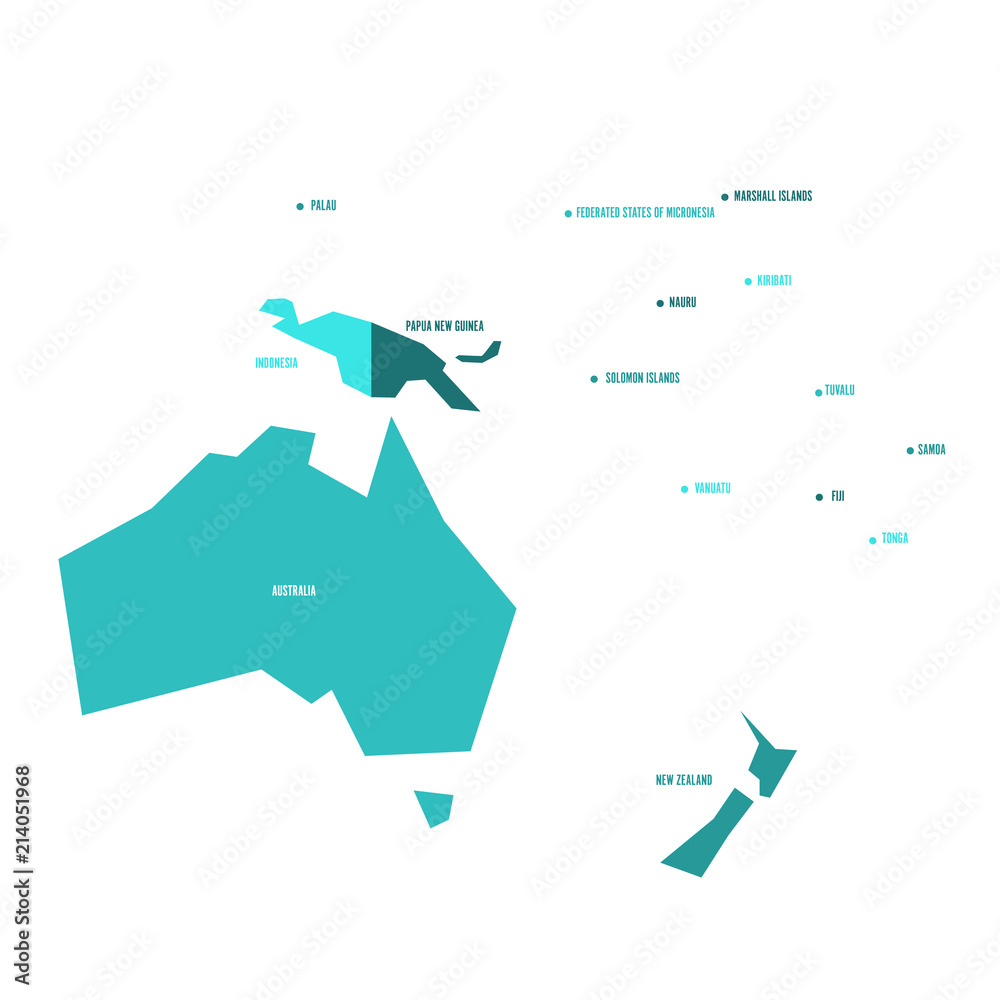 Very simplified infographical political map of Australia and Oceania ...