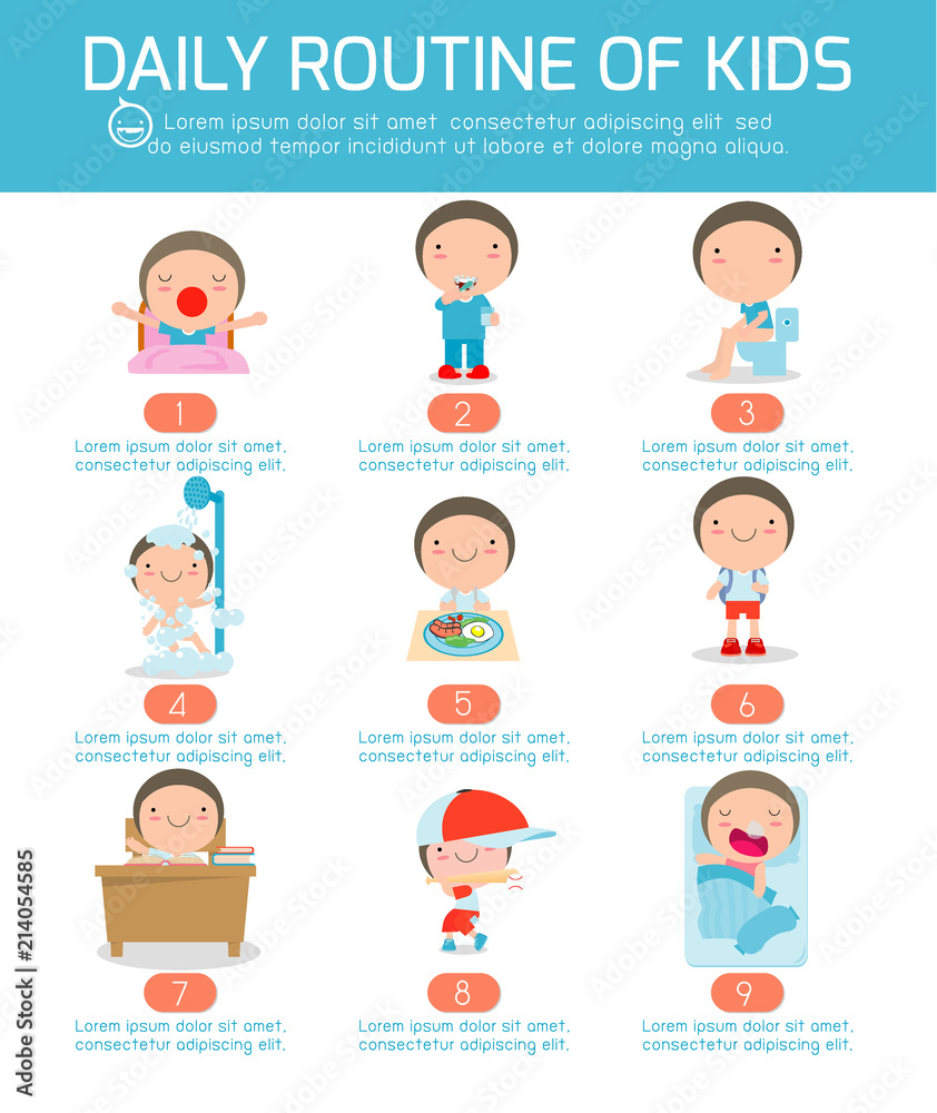 daily routine of happy kids. infographic element. Health and hygiene ...