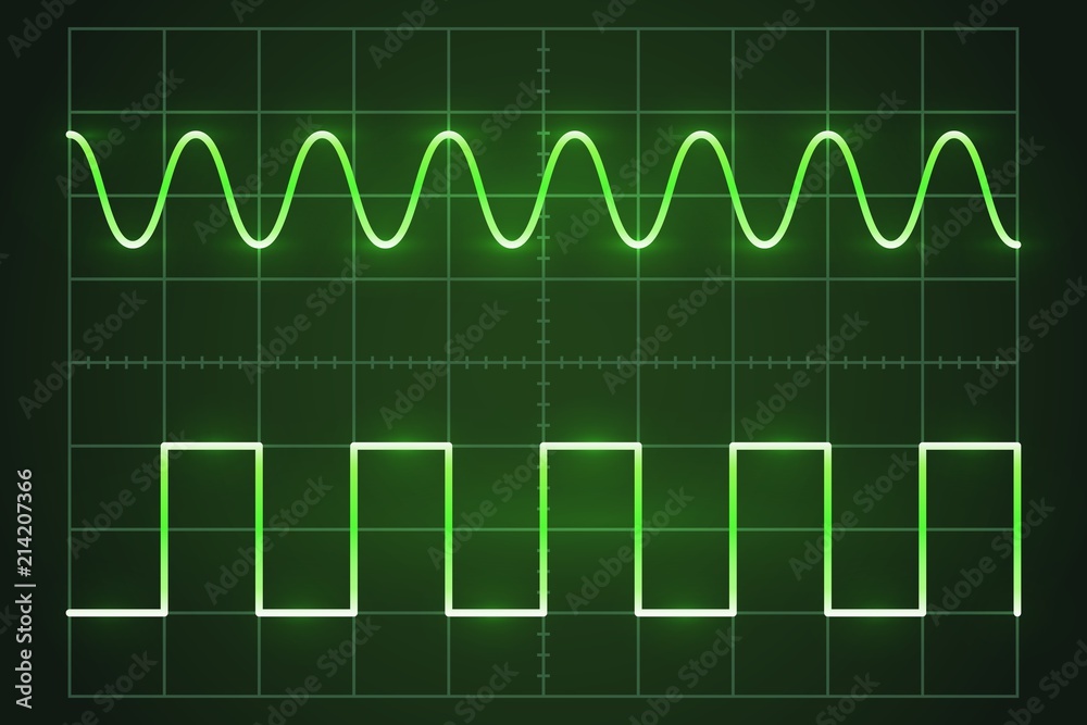 Screen digital oscilloscope. Oscilloscope with image of wave diagram ...