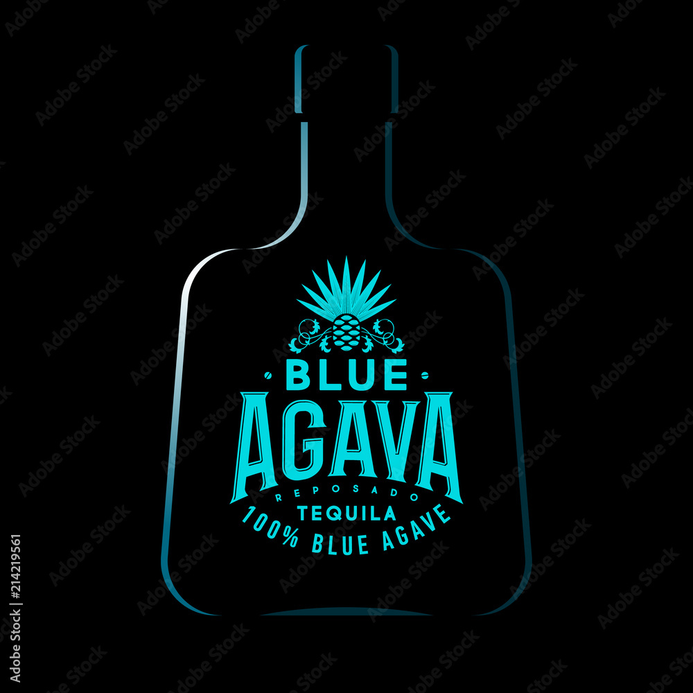 Tequila emblem. Blue Agave Tequila logo. Blue vintage letters and agave ...