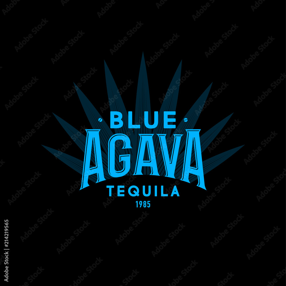 Tequila emblem. Blue Agave Tequila logo. Blue vintage letters and agave ...