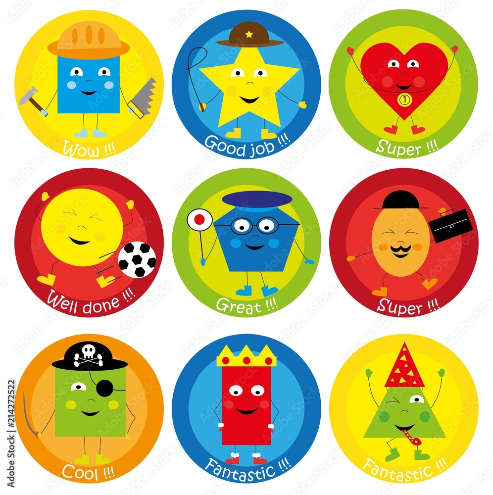 Teacher Reward Motivational Stickers for Children - funny basic shapes ...