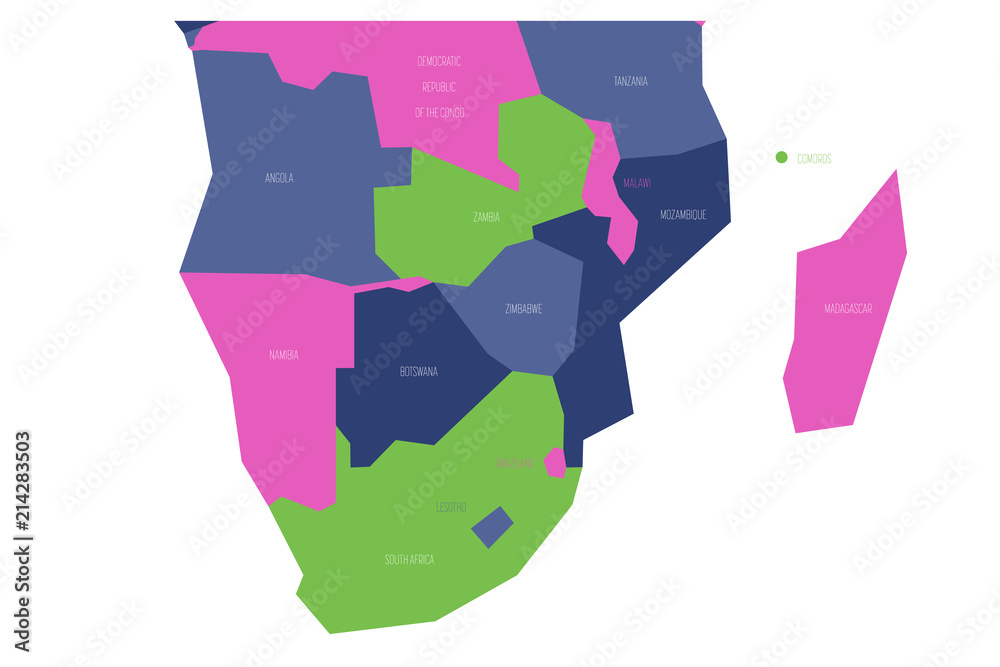 Political map of southern Africa region. Simlified schematic vector map ...