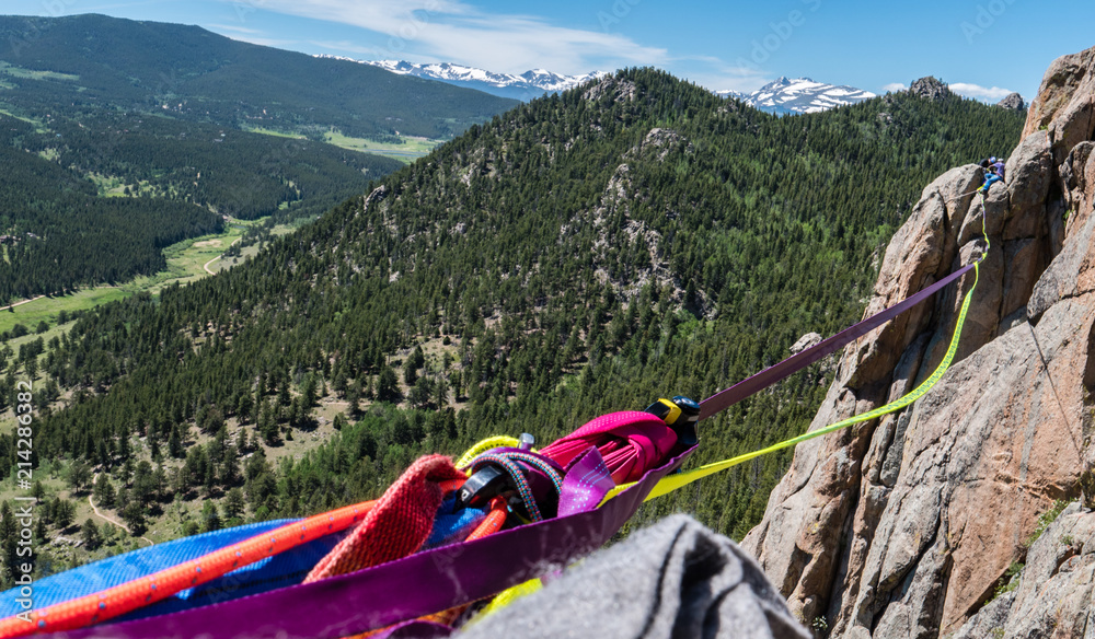 Climbing rope and highline in mountains Stock Photo | Adobe Stock