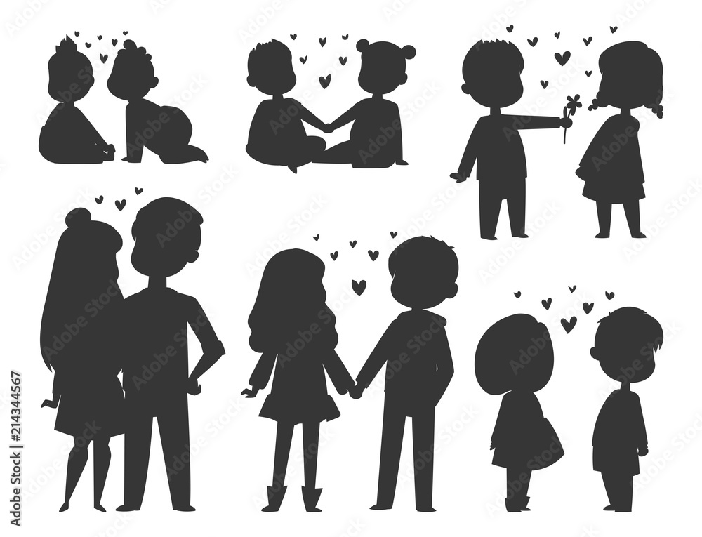 Couple in love vector characters silhouette togetherness happy smiling ...