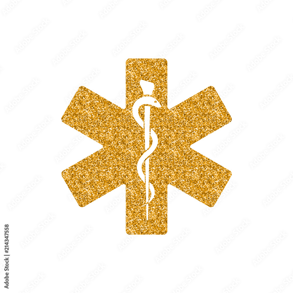 Medical symbol icon in gold glitter texture. Sparkle luxury style ...
