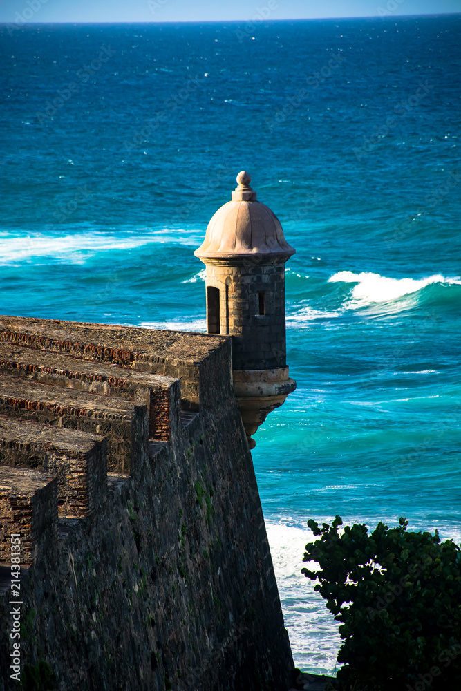 Watchtower in the iconic Spanish fortress of El Morro guarding the ...