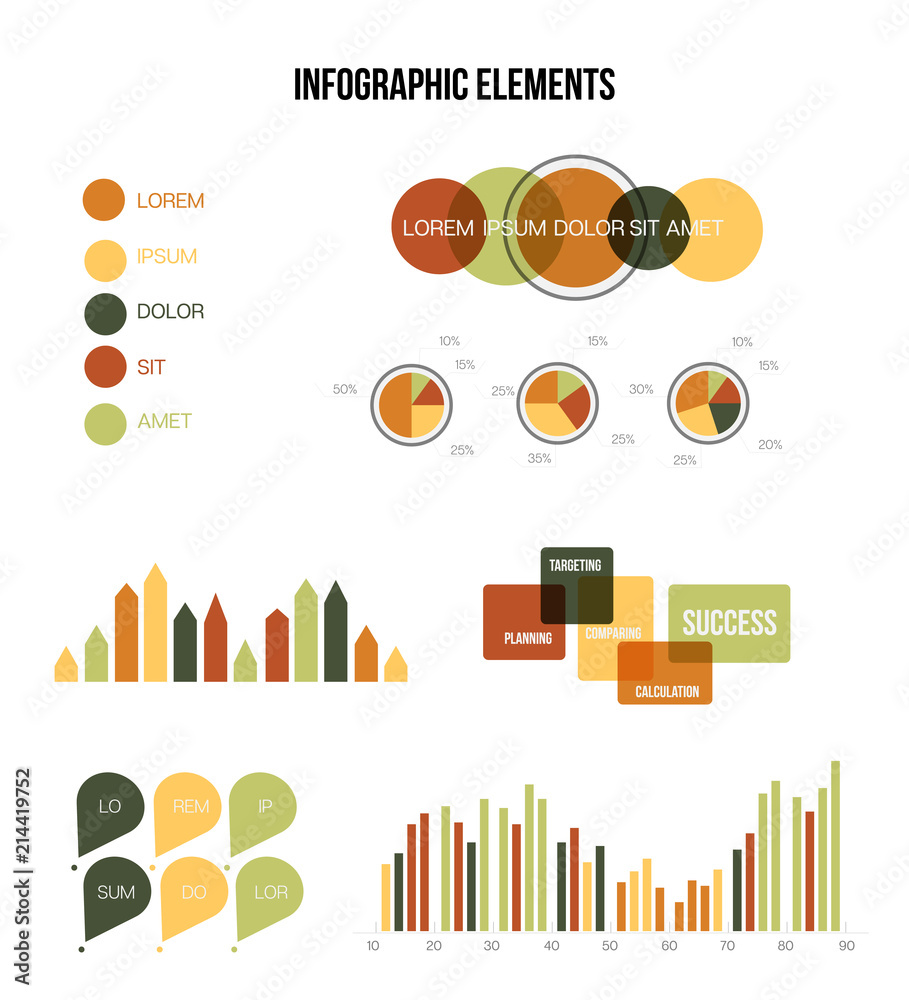 Infographic Elements, Timeline Presentation Vector Set. Brown, Green ...