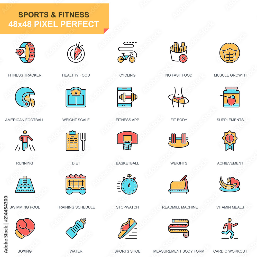 Flat line sports and fitness icons set for website and mobile site and ...