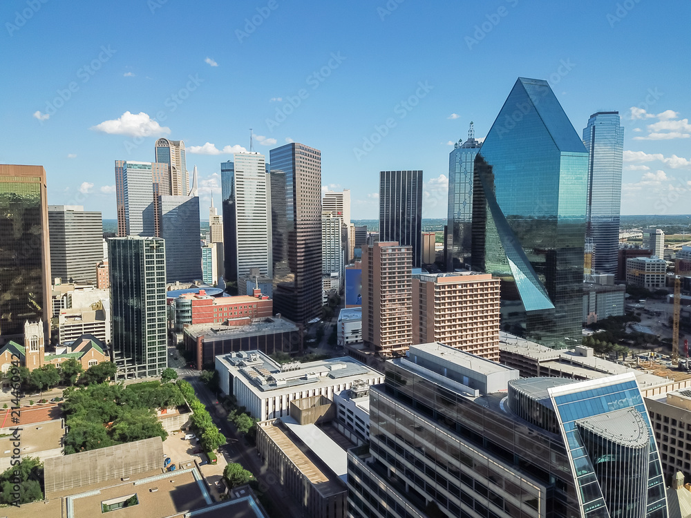 Aerial view financial district in Downtown Dallas, Texas, USA. Modern ...