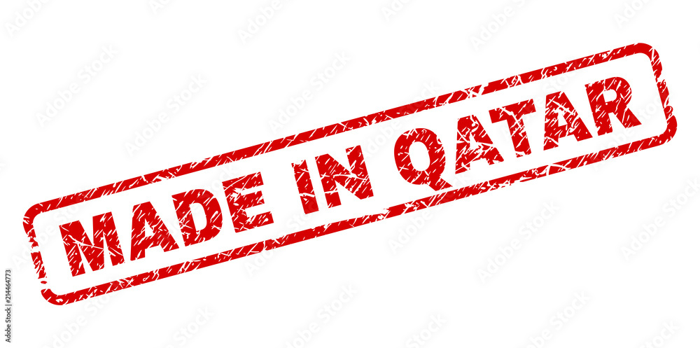 MADE IN QATAR stamp seal print with scratced style. Red vector rubber ...