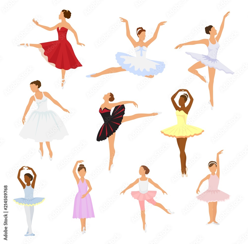 Ballet dancer vector ballerina woman character dancing in ballet-skirt ...