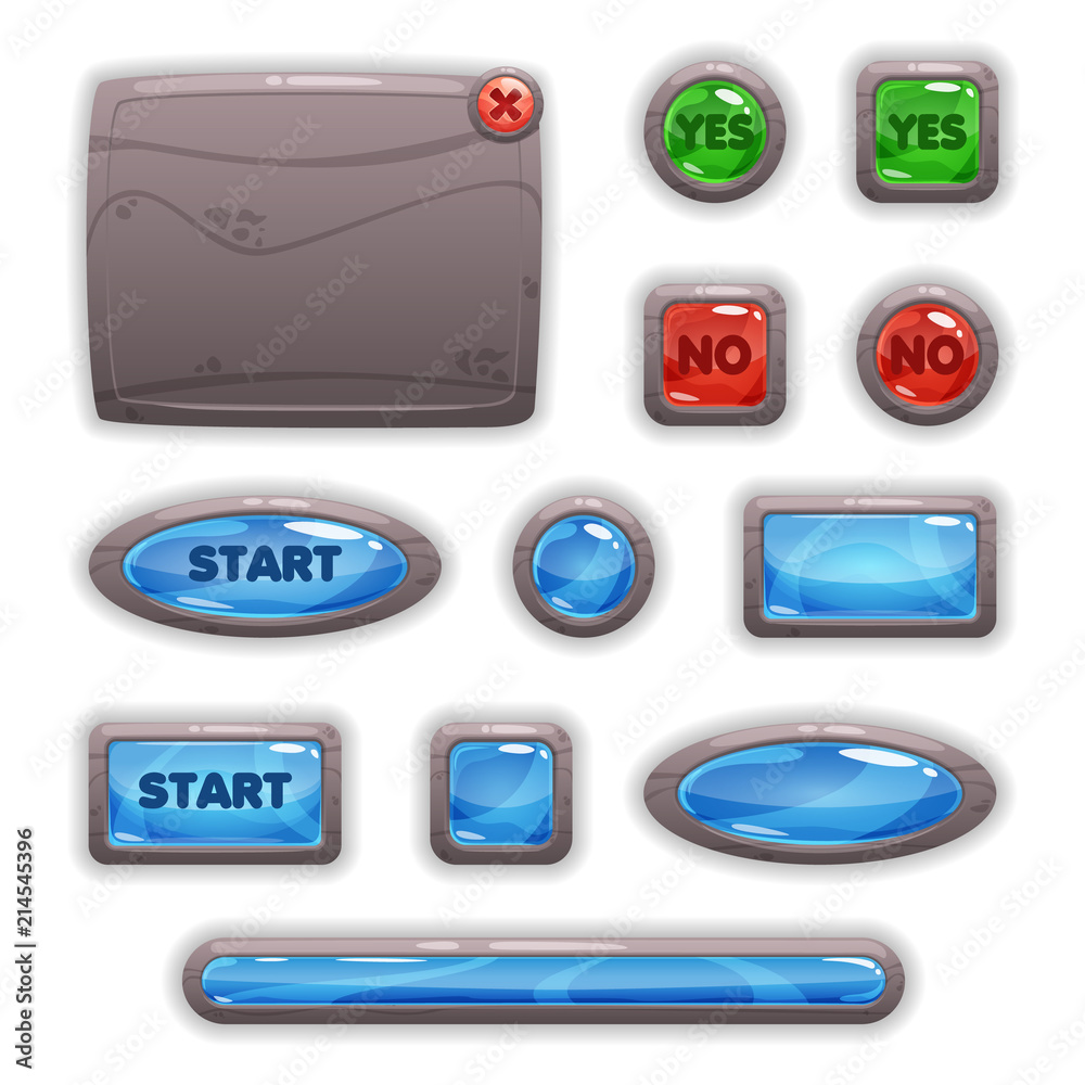 Cartoon rocky game assets, the kit for game ui development, vector gui ...