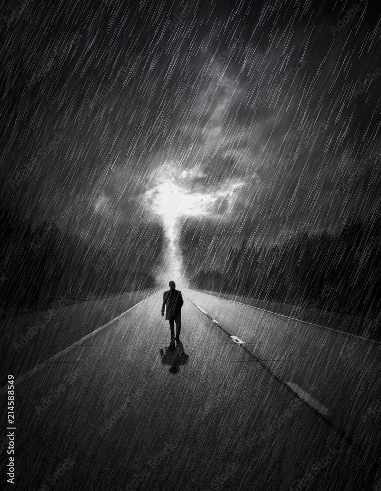 Man walking towards storm Stock Illustration | Adobe Stock