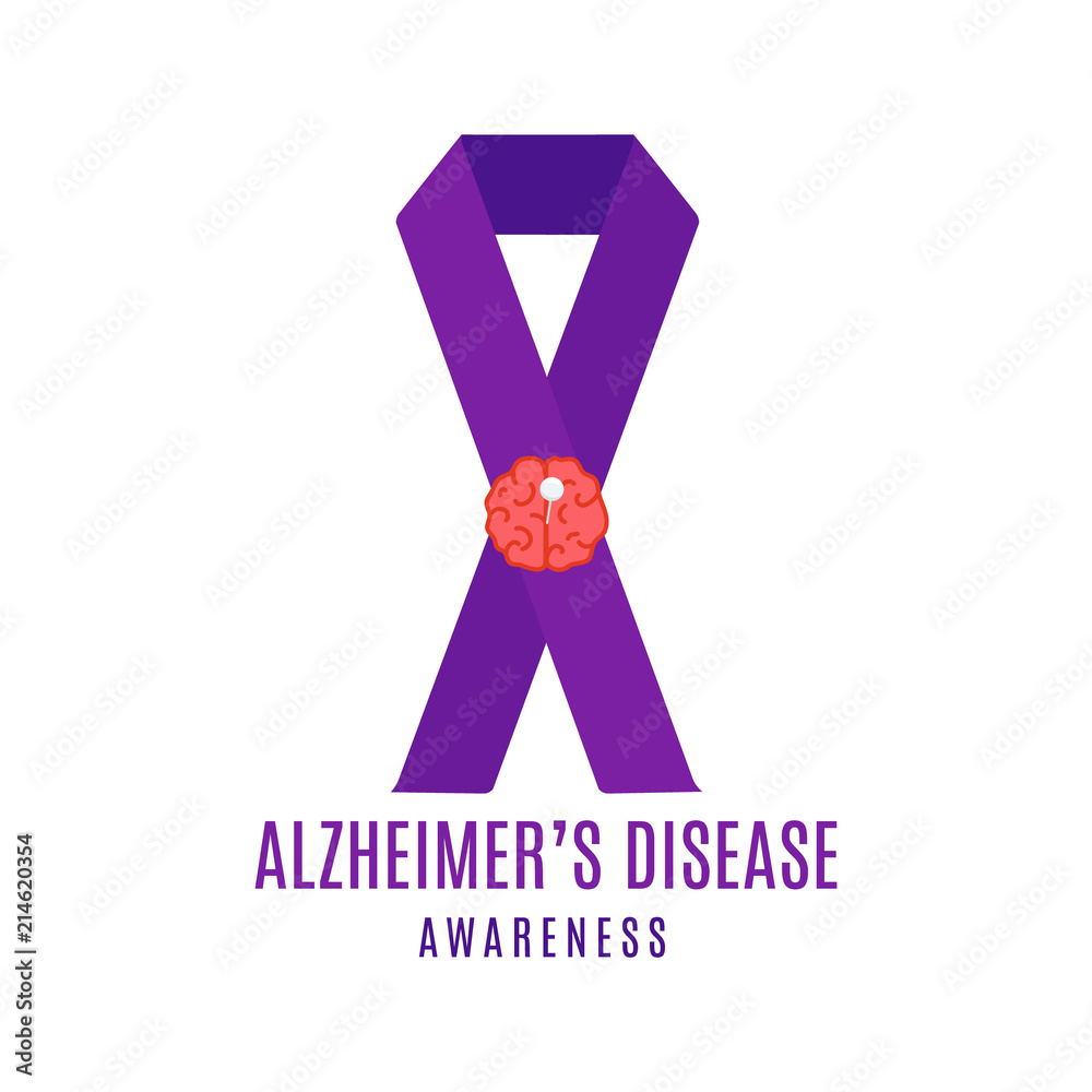 Alzheimer's disease awareness ribbon postern with purple bow and pinned ...