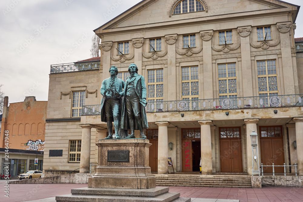 Famous sculpture of Goethe and Schiller in the city of Weimar in ...