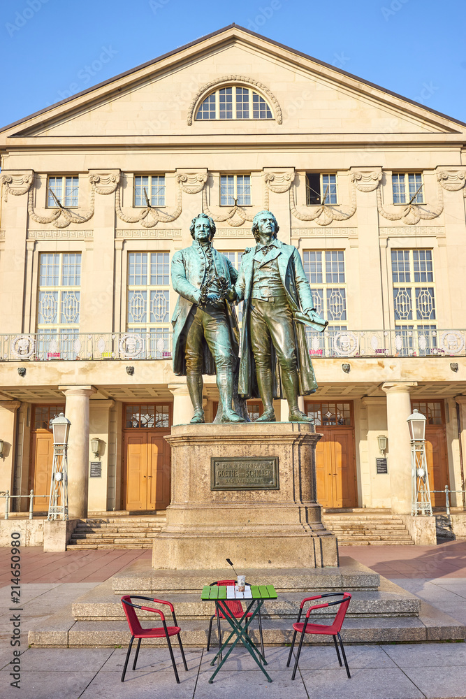 Famous sculpture of Goethe and Schiller in the city of Weimar in ...