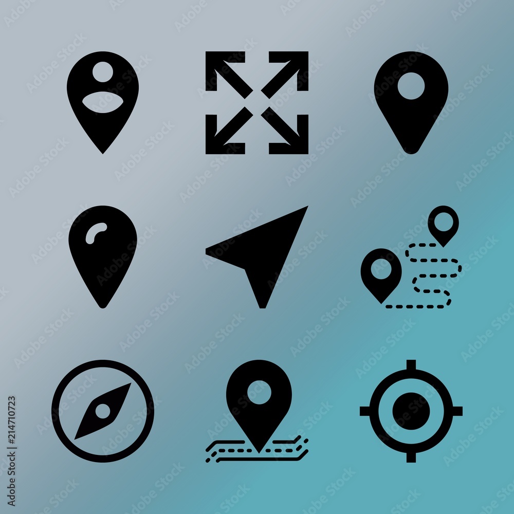 Vector icon set about location with 9 icons related to cartography ...