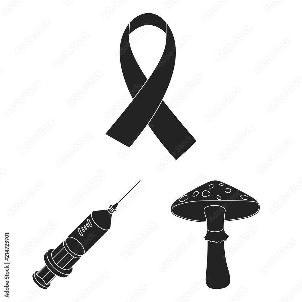 Drug addiction and attributes black icons in set collection for design ...