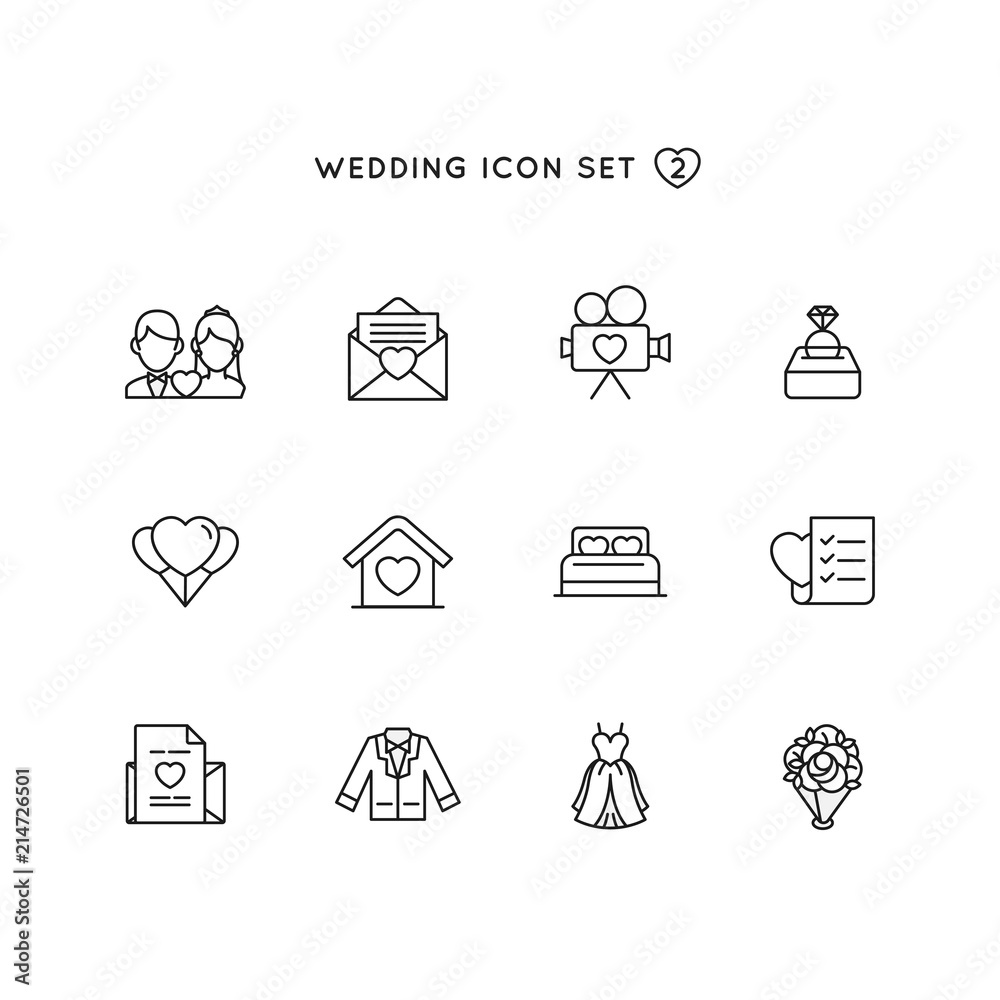 wedding outline icon set. object of marriage illustration with love symbol collection. monoline ...